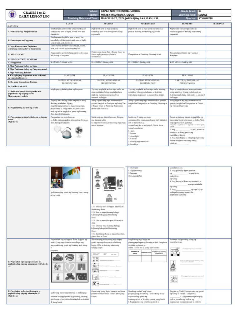 Grade-3 DLL Q3 W8 Science | PDF
