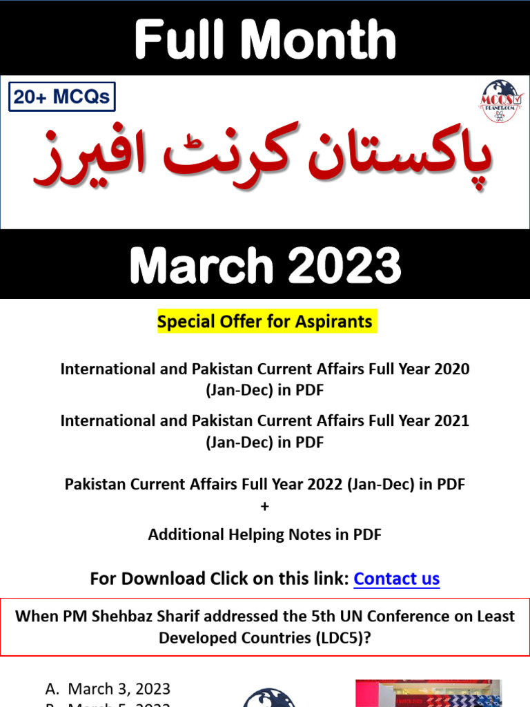 March 2023 Pakistan Current Affairs | PDF | Pakistan