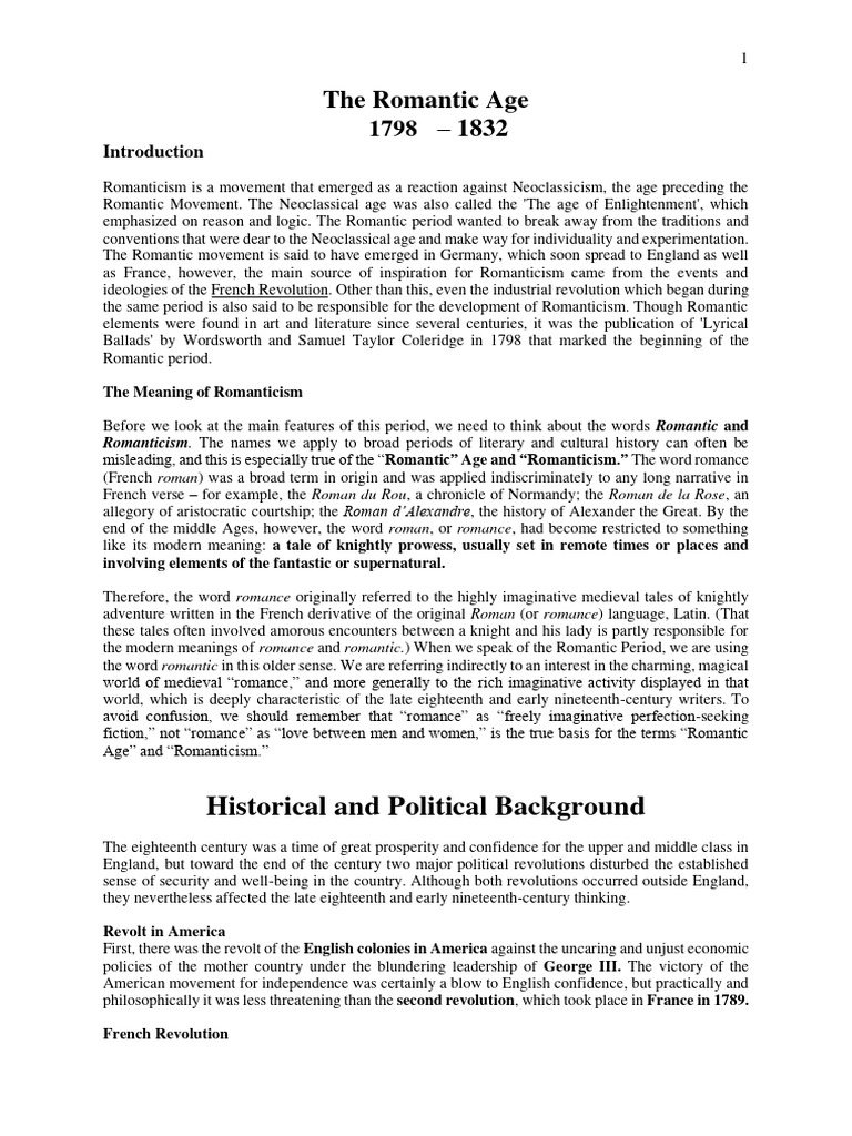 Overview of the Romantic Age (1798-1832) | PDF | Romanticism | Samuel ...