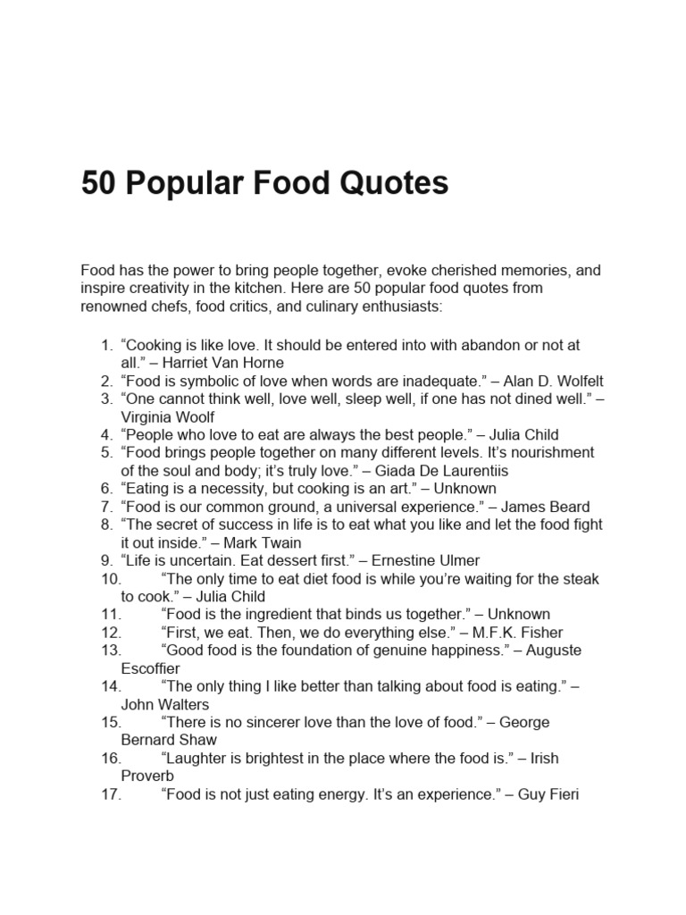 50 Popular Food Quotes | PDF | Foods | Cooking