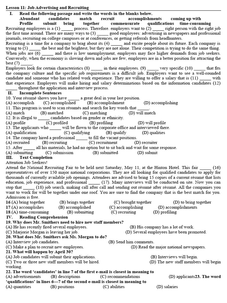 Lesson 11-15 | PDF | Résumé | Recruitment