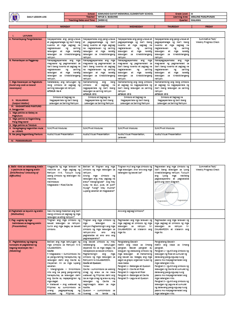 DLL Aralpan3 Q2 W6 | PDF