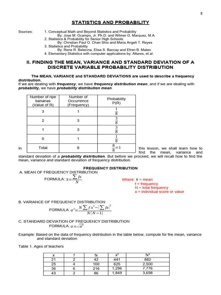 Notes No 3 Solvinmg For Mean Variance Standard Deviation Pdf