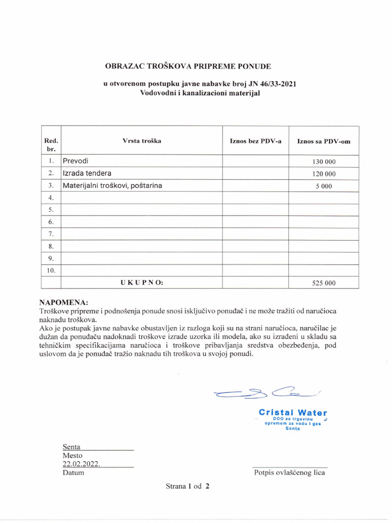 Obrazac Troškova | PDF