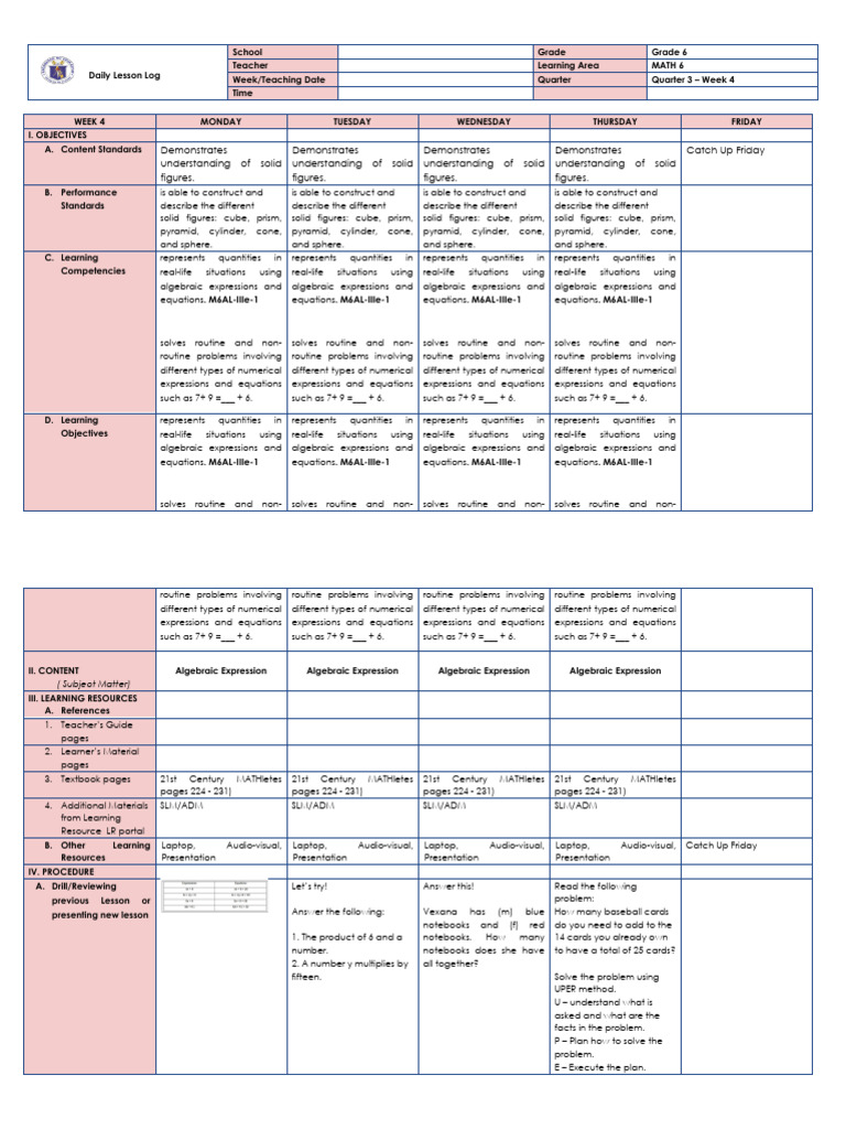 DLL Math Q3 W4 | PDF