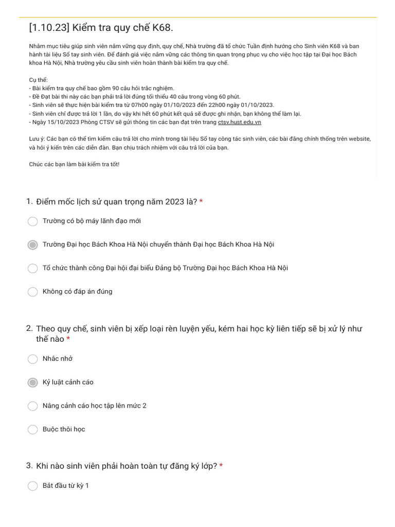 1.10.23 Kiểm tra quy chế K68 | PDF