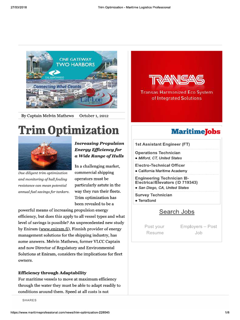 2018 - Trim Optimization - Maritime Logistics Professional | PDF