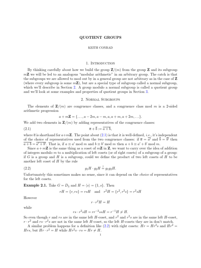 Quotientgroups | PDF | Group (Mathematics) | Index Of A Subgroup