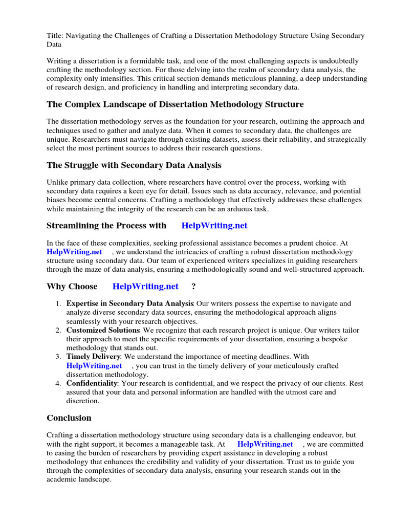 Dissertation Methodology Structure Secondary Data | PDF | Methodology ...