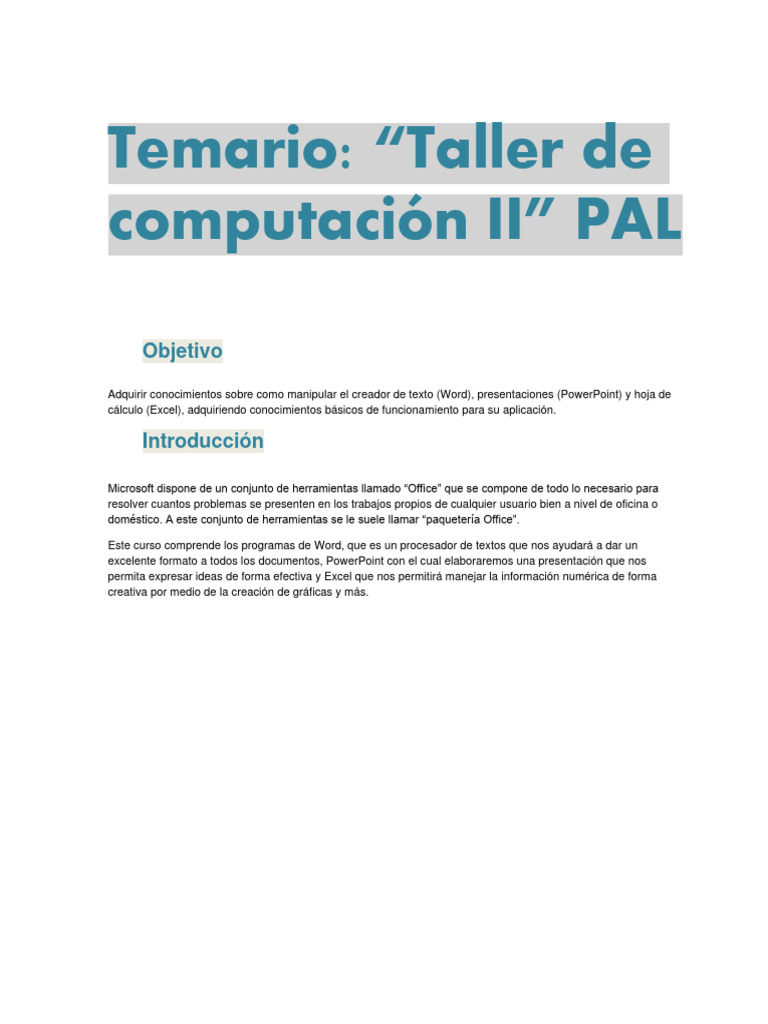 Taller de Computacion II Pal | PDF | Microsoft Excel | Microsoft PowerPoint