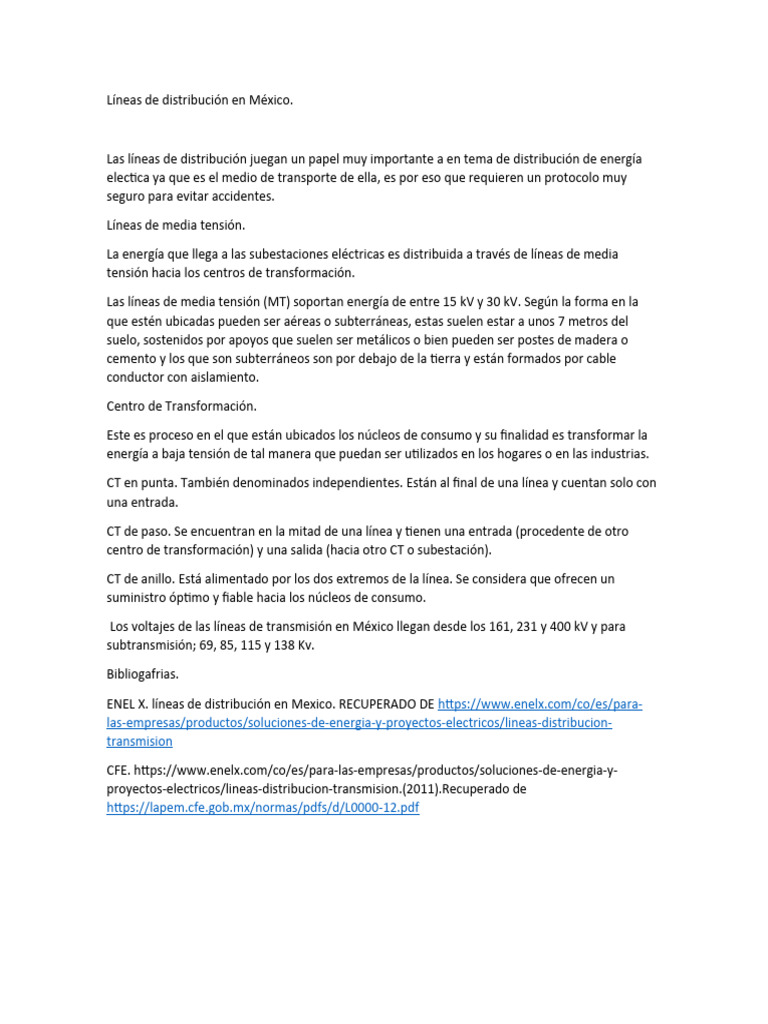 Líneas de Distribución Eléctrica en México | PDF | Ciencia y matemáticas