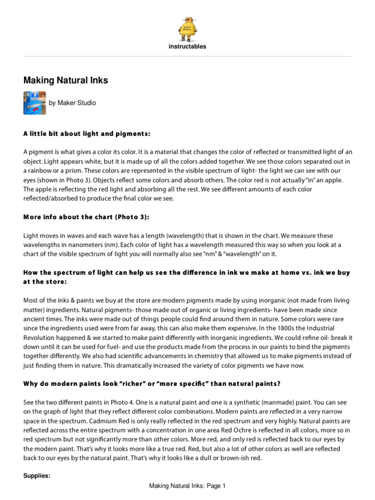 DIY Natural Ink Recipes Guide | PDF | Color | Light