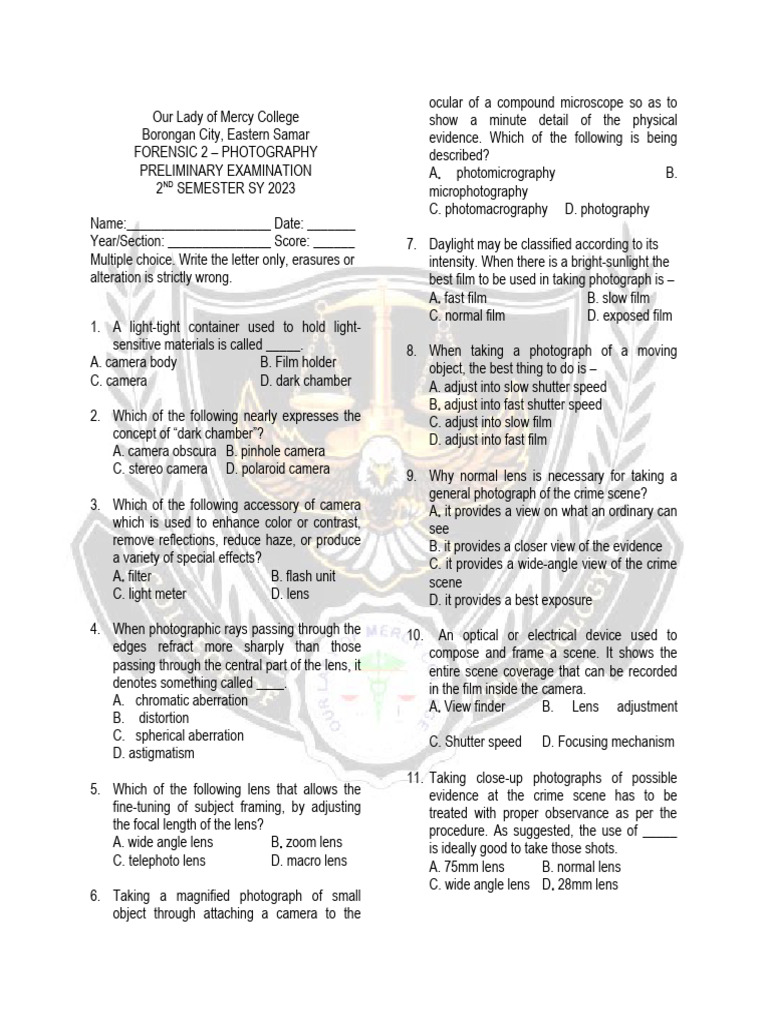Prelim Forensic 2 | PDF | Camera | Camera Lens