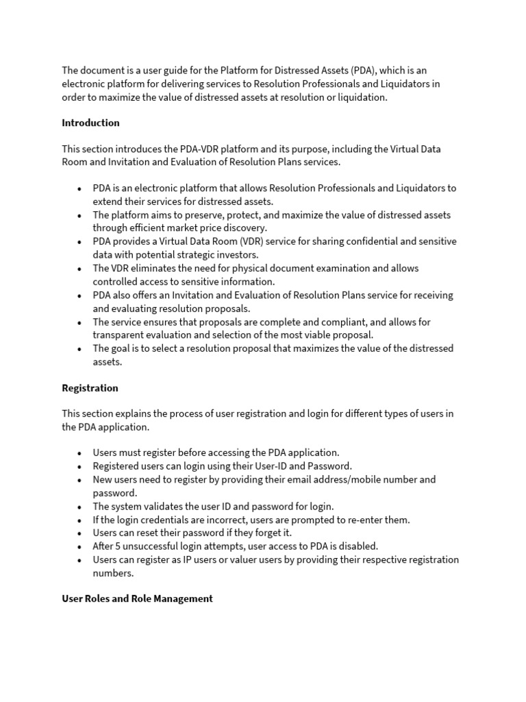 PDA User Guide for Distressed Assets | PDF | Internet Forum | Password