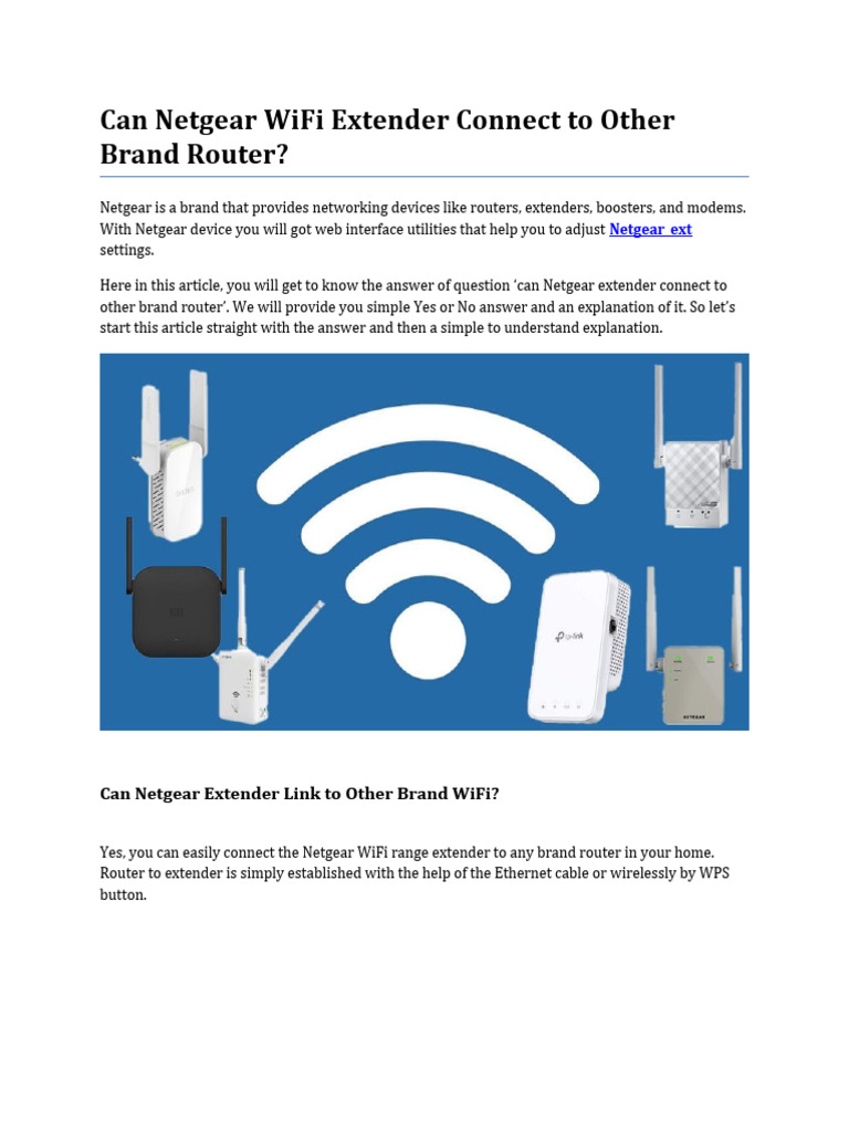 Can Netgear WiFi Extender Connect To Other Brand Router | PDF | Wi Fi ...