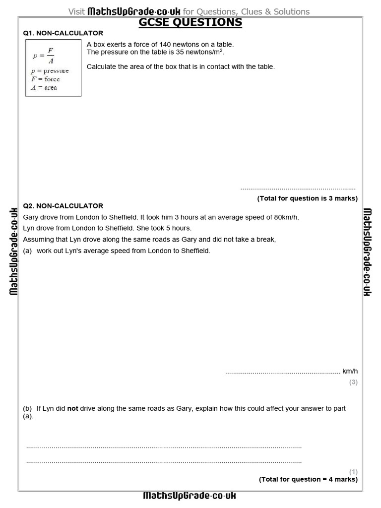 GCSE Non-Calculator Math Questions | PDF | Speed | Mechanics