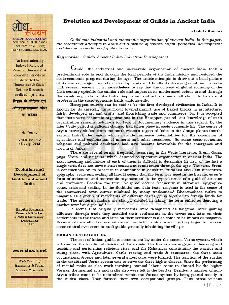 Evolution and Development of Guilds in Ancient India - Babita Kumari ...