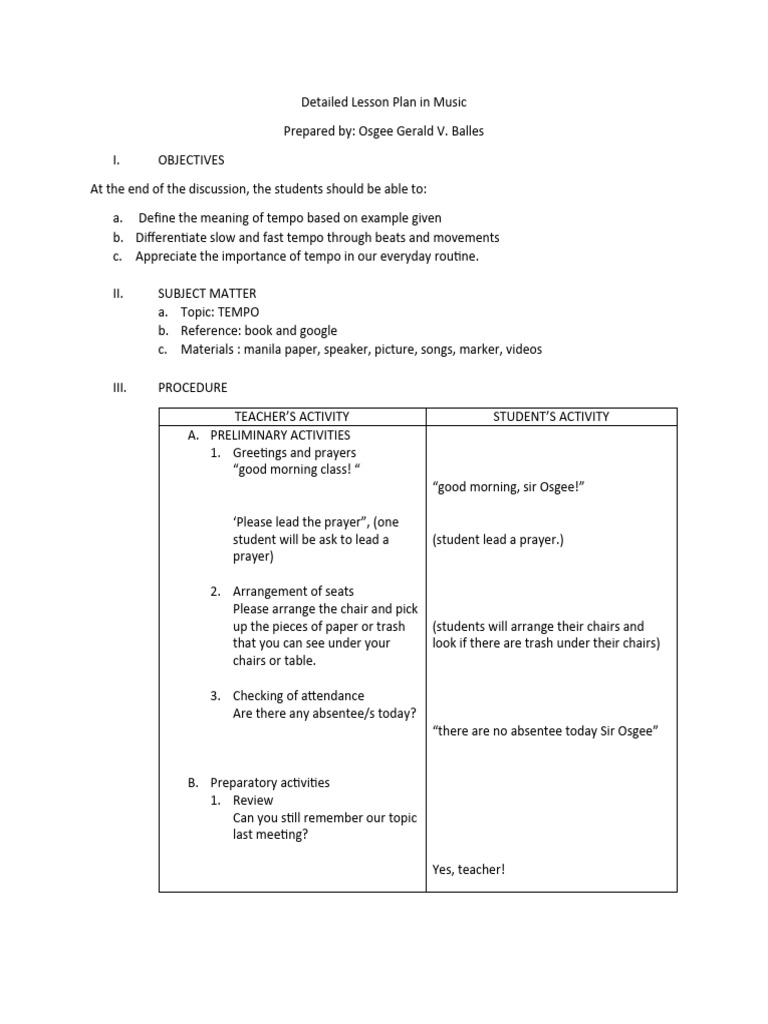 Detailed Lesson Plan Music by Osgee | PDF | Cognition