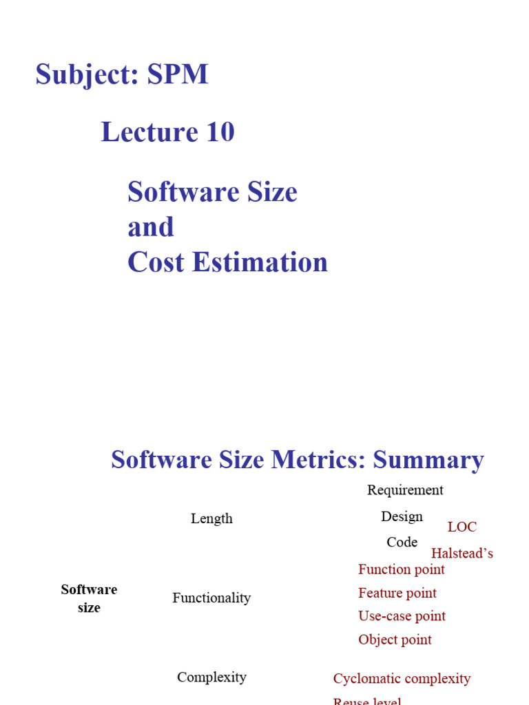 SPM Lec 10 Software Size, Effort and Cost Estimation Part 1 | PDF | Computer Programming | Software