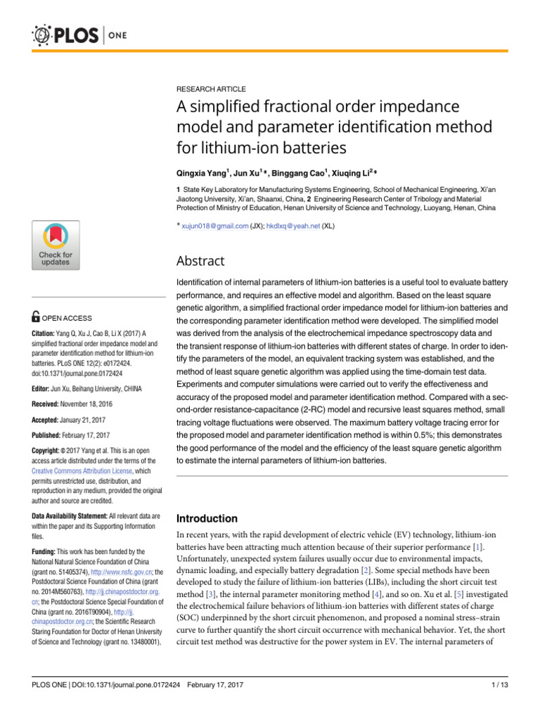 A Simplified Fractional Order Impedance Model and Parameter Identification Method For Lithium ...