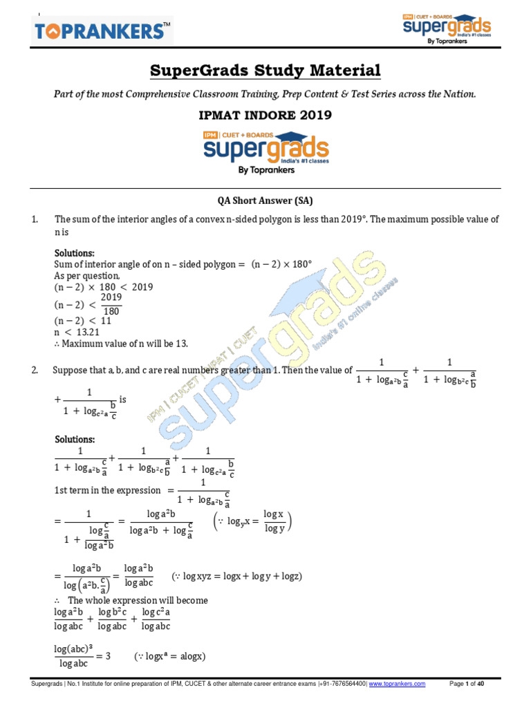 IPM & CUET Exam Prep Solutions | PDF | Circle | Area