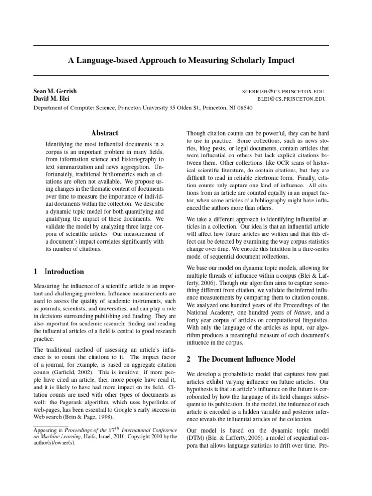 A Language-Based Approach To Measuring Scholarly Impact | PDF ...