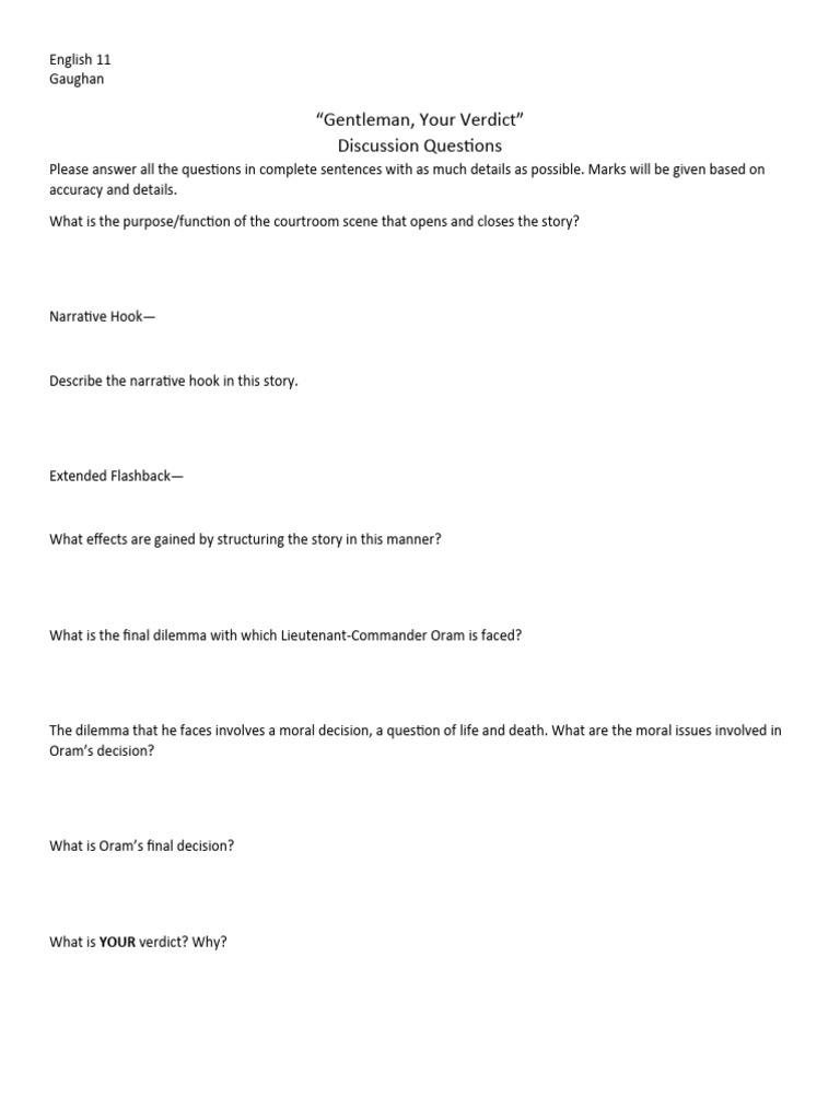 Gentlemen Your Verdict Questions | PDF