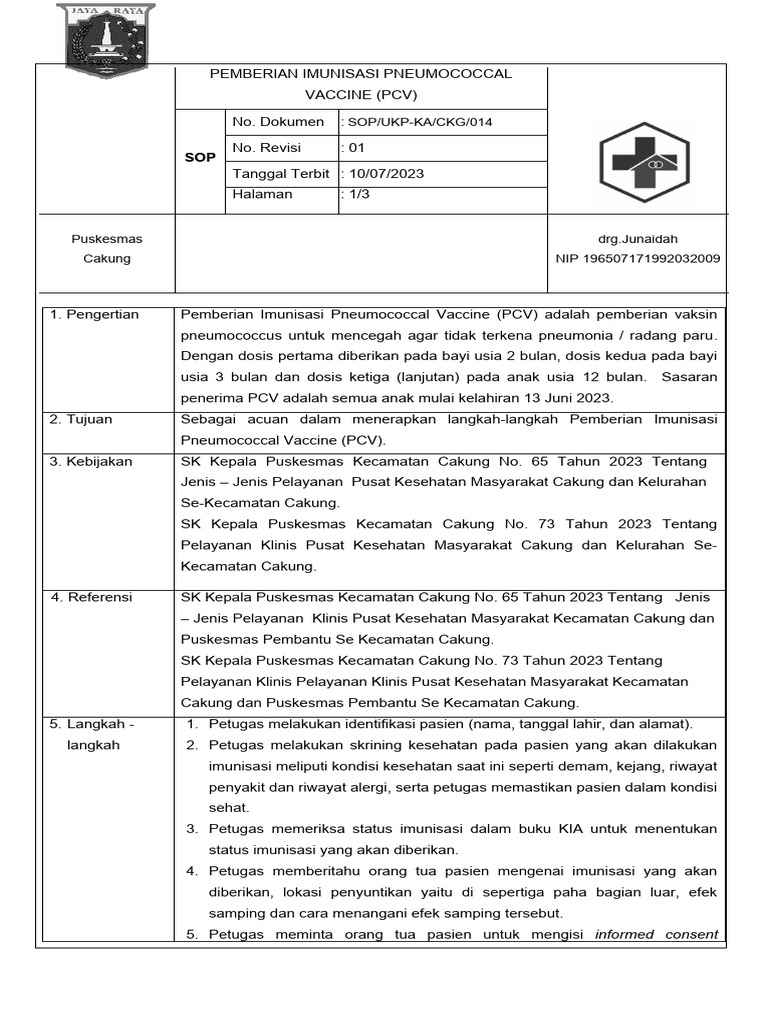 Salinan SOP PCV POLI KA | PDF