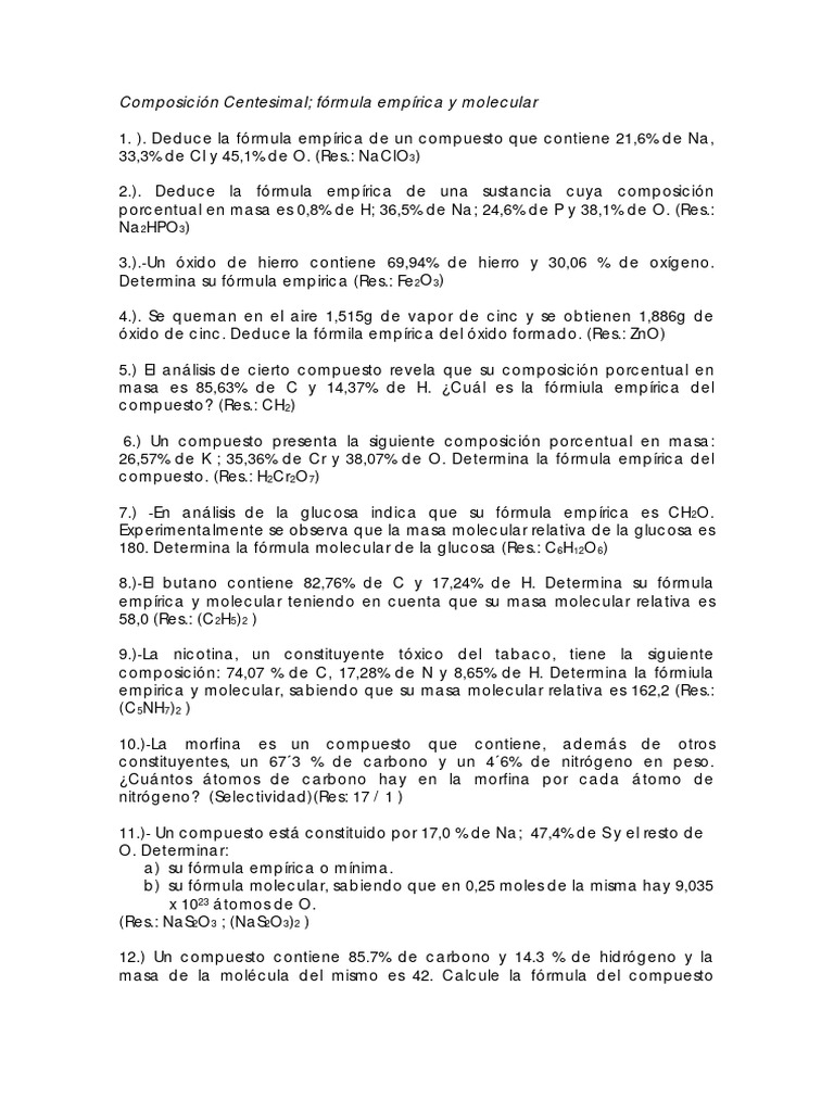Fórmulas Empíricas y Composición Centesimal | PDF | Combustión | Cloro