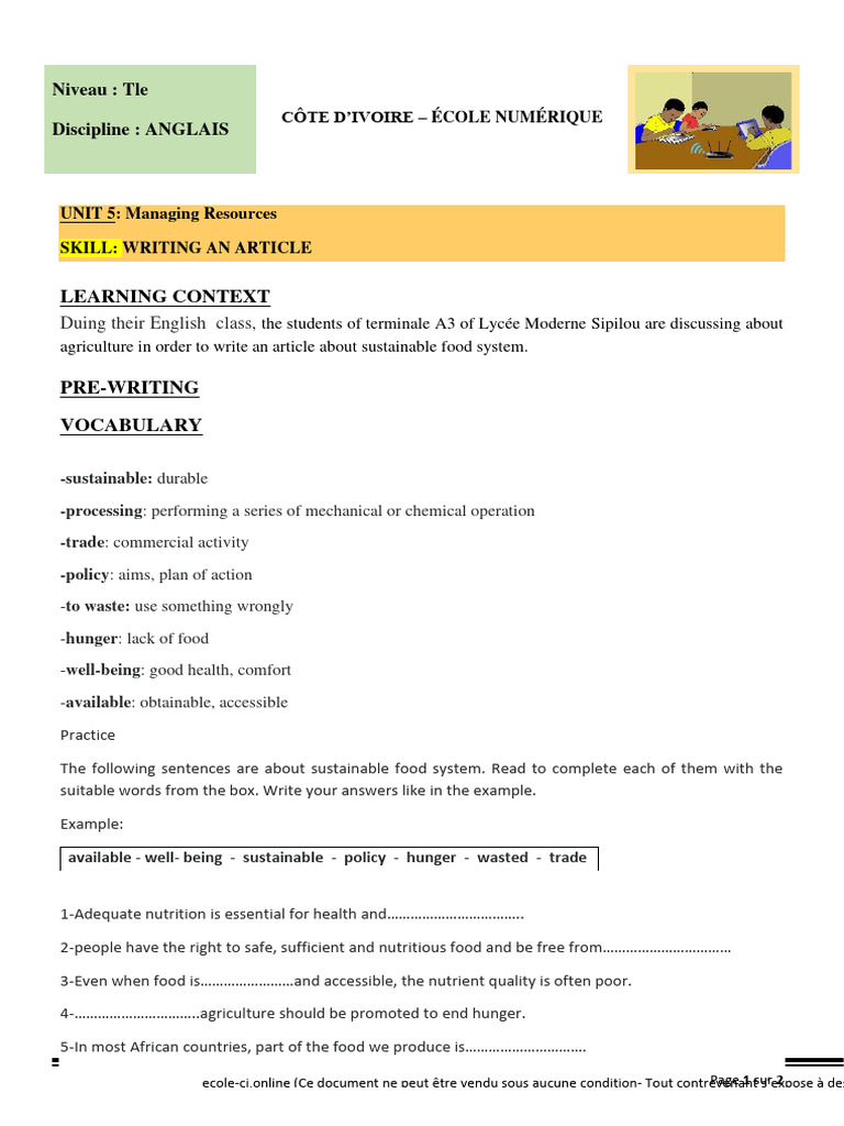 UNIT 5 - Managing Resources - Writing | PDF | Foods