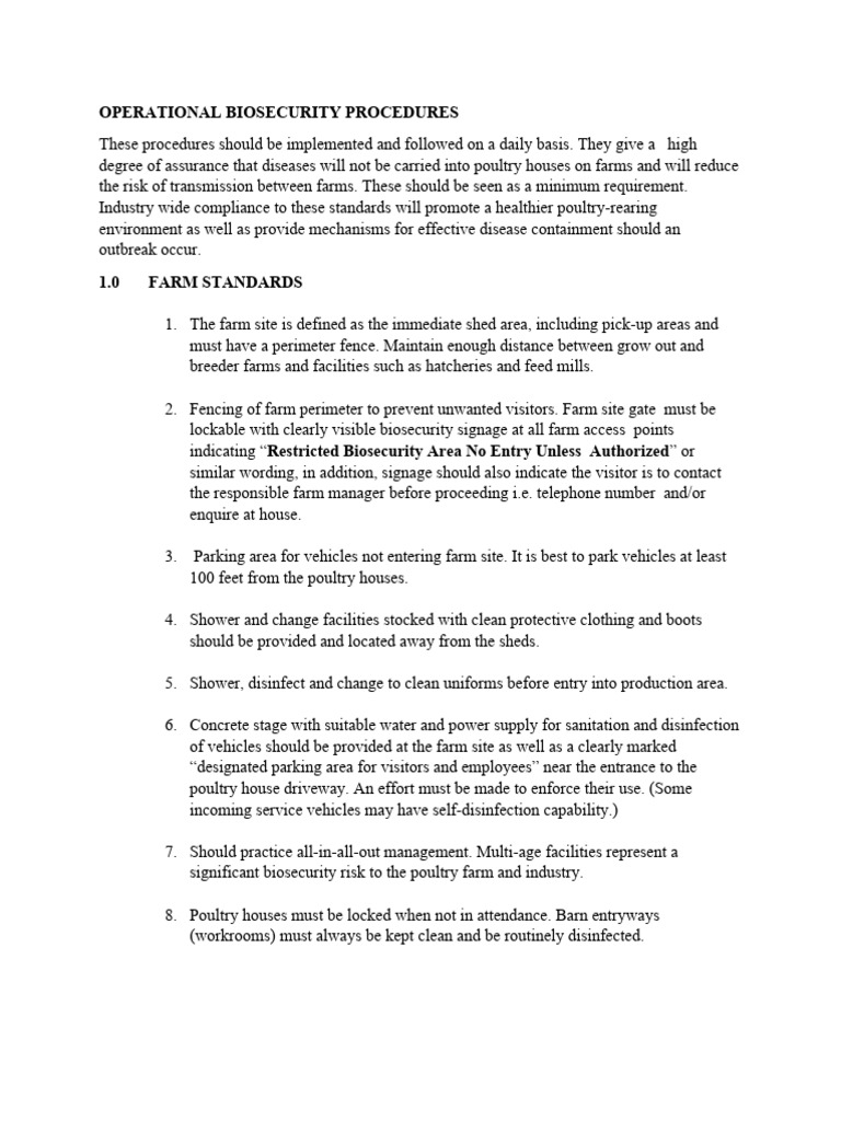 Operational Biosecurity Procedures | PDF | Poultry | Poultry Farming