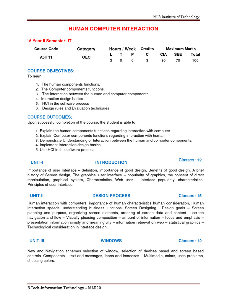 HCI Course for IT Students | PDF | Human–Computer Interaction | Graphical User Interfaces
