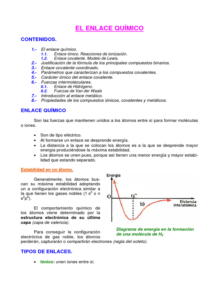Tema 3 Enlace Quimico en PDF | PDF | Enlace químico | Enlace covalente