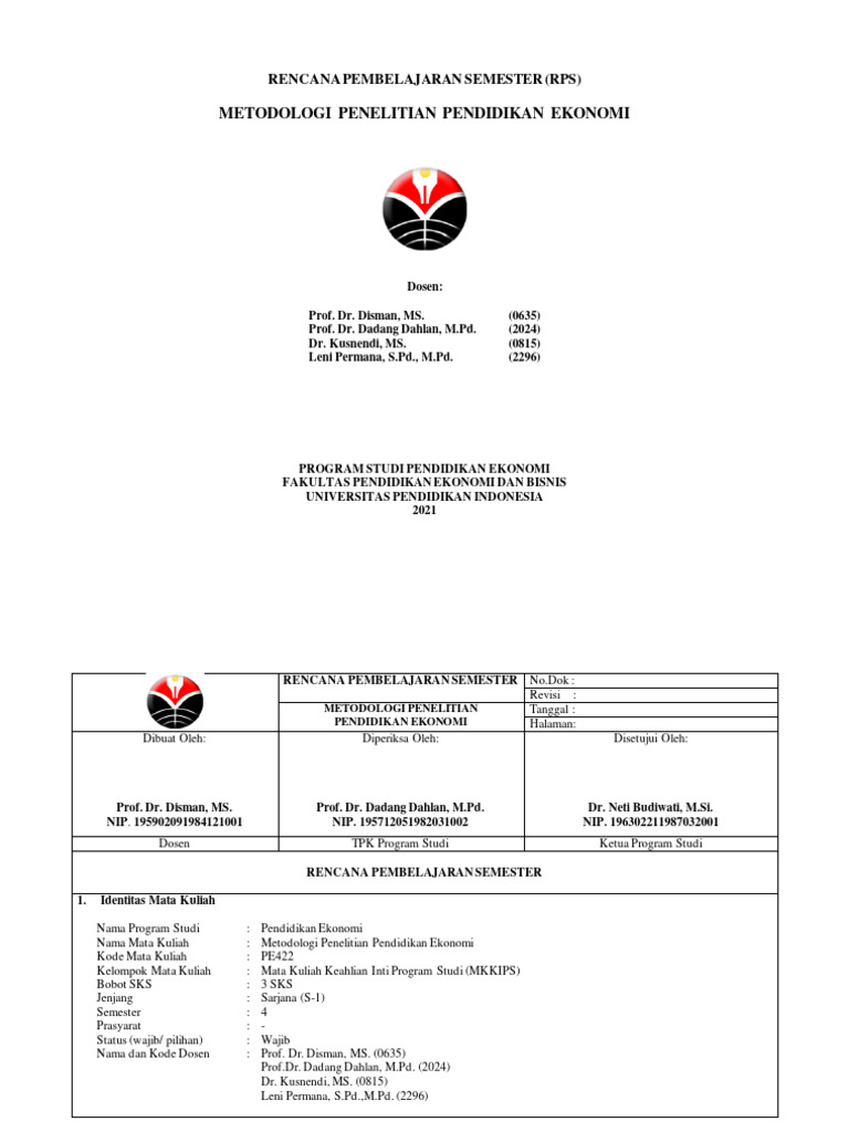 MKKIPS RPS Metodologi Penelitian Pendidikan Ekonomi 2021 | PDF