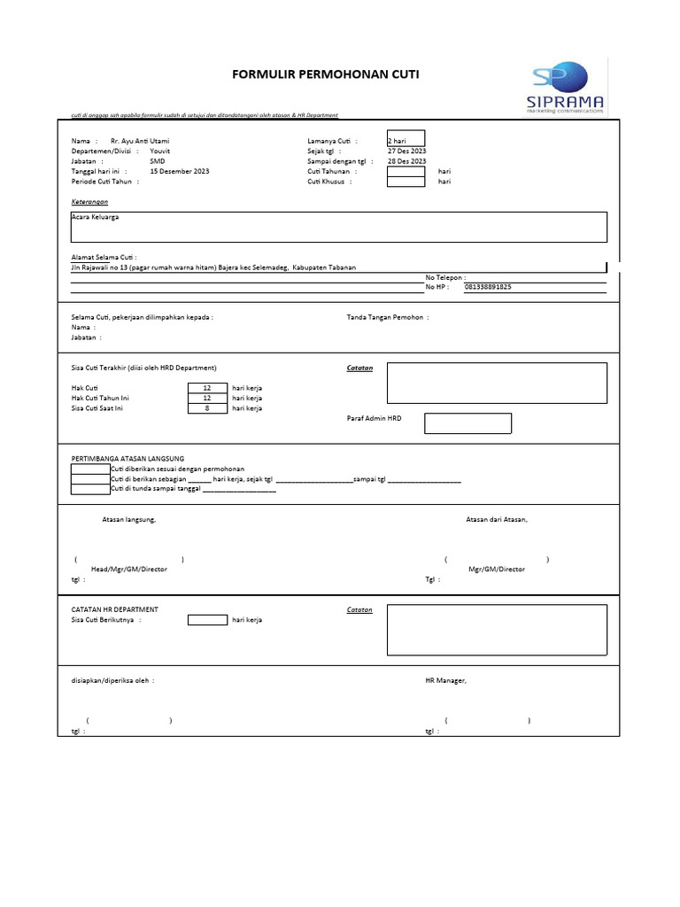 Form Cuti | PDF