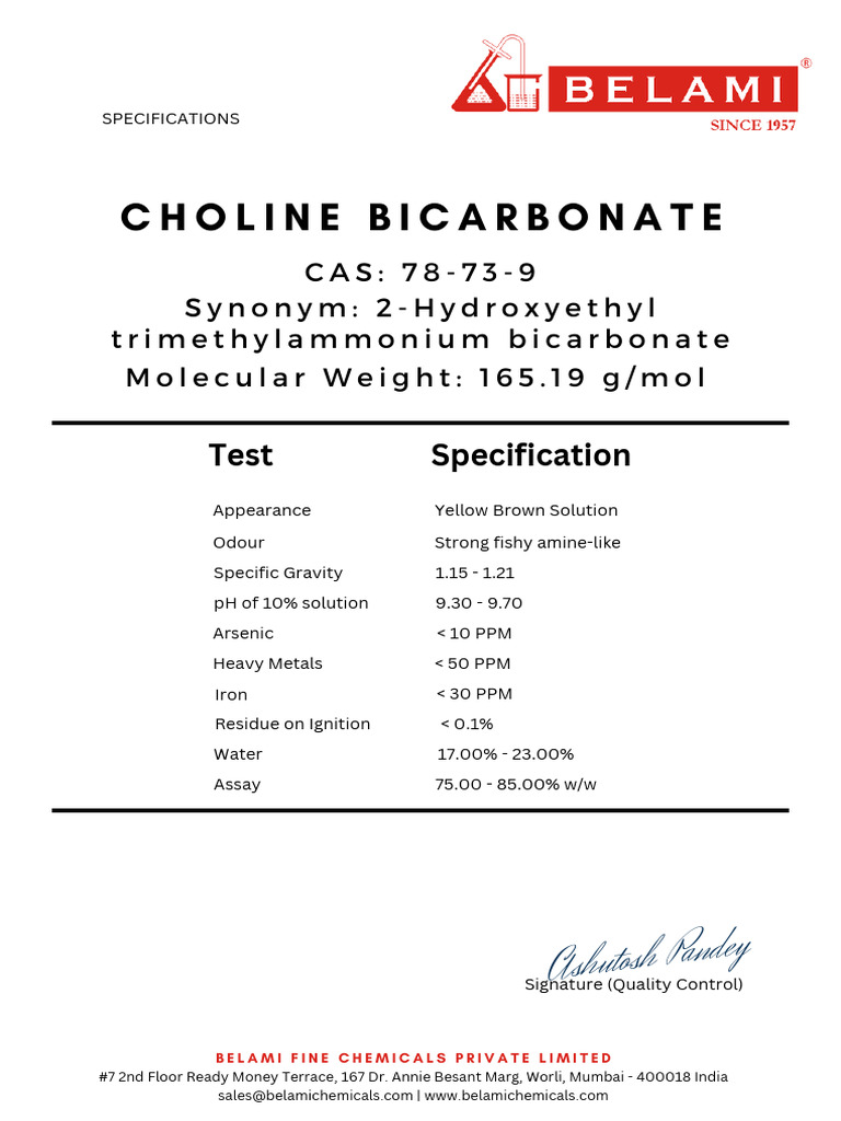 Choline Bicarbonate Test Specifications | PDF