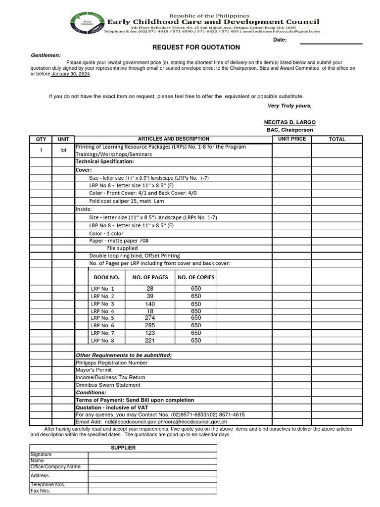 RFQ For Printing of LRPS | PDF | Government Finances | Taxes