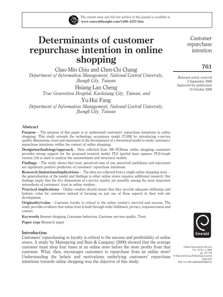 Determinants of Online Repurchase Intentions | PDF | Structural ...