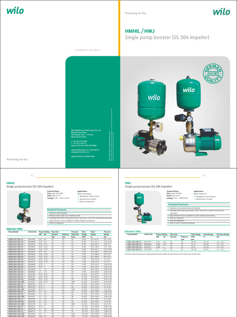 wilo455154 - Booster Pump | PDF | Pump | Electricity