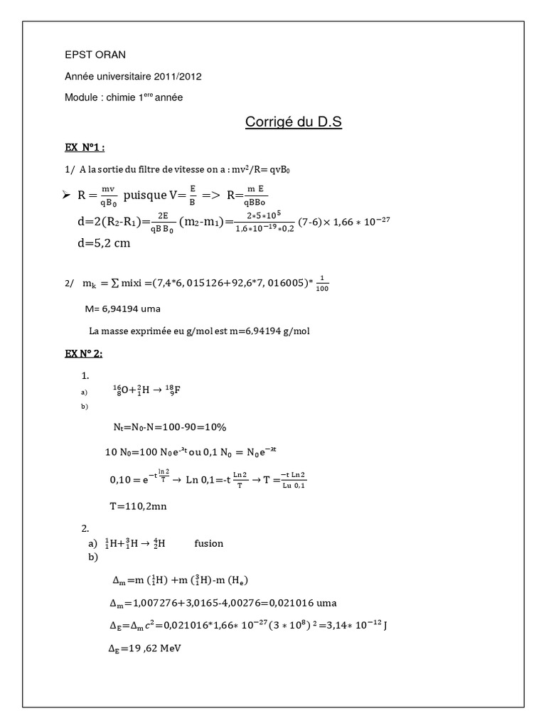 Corrige ds1 Chimie | PDF