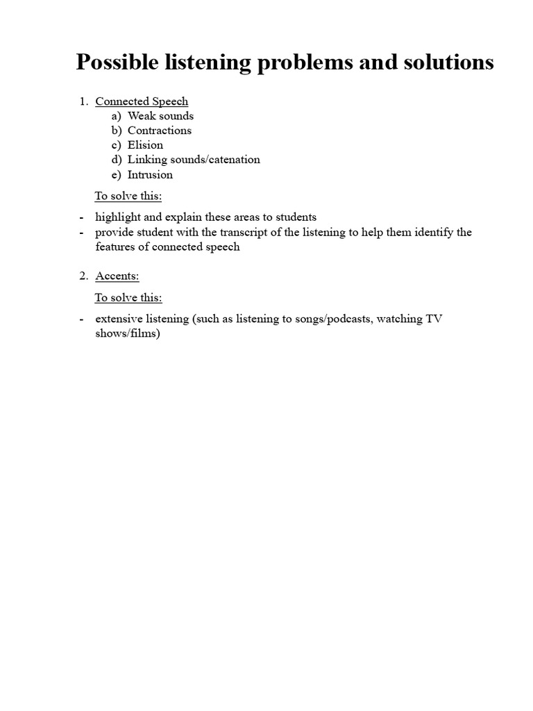 Possible Listening Problems and Solutions. 29.10 | PDF