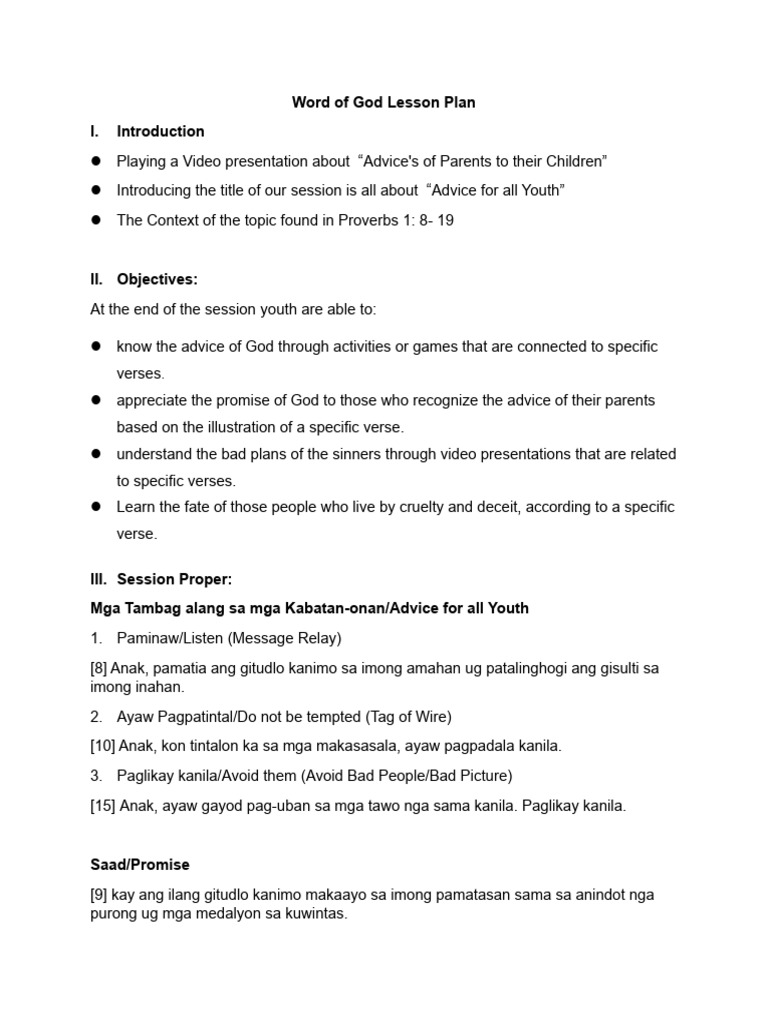LessonPlan WordofGod | PDF