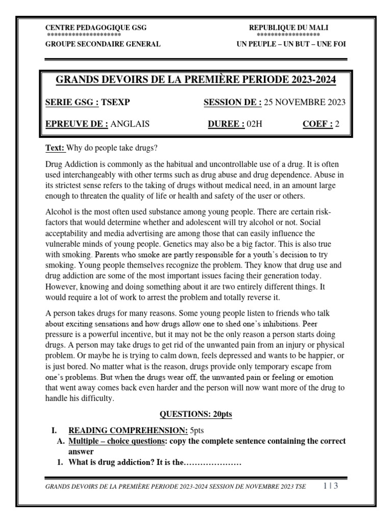 Devoir GSG Tsexp 24 | PDF | Substance Abuse | Drugs