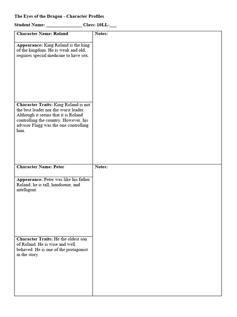 The_Eyes_of_the_Dragon_-_Character_Profile_Worksheet | PDF