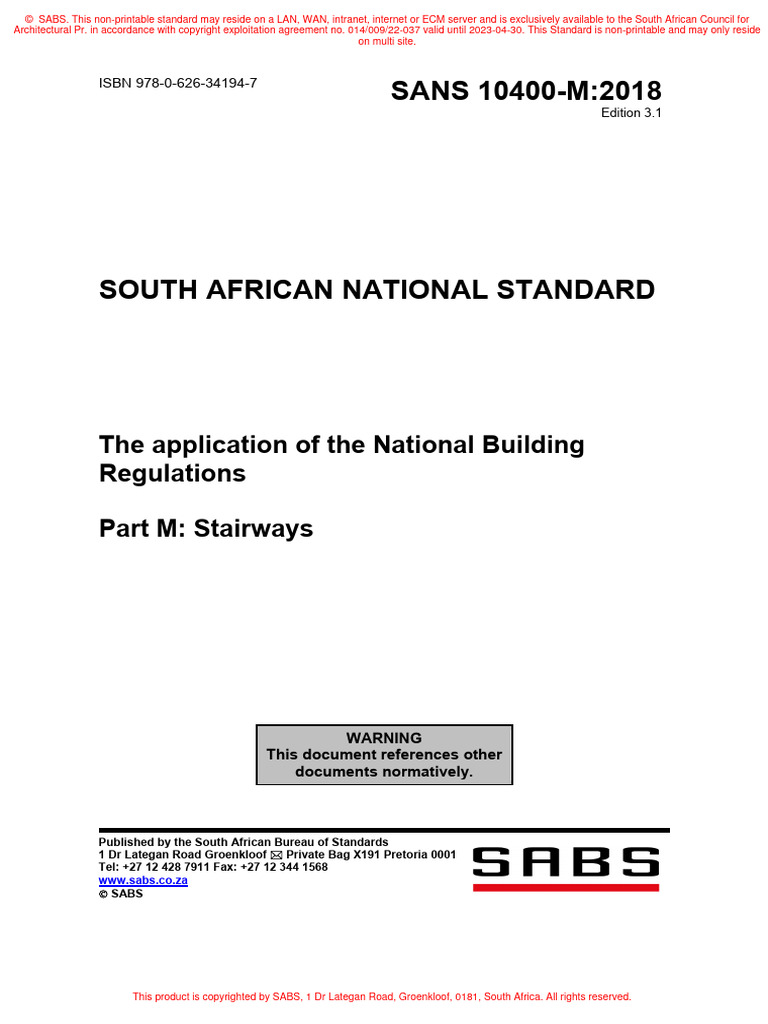 Sans10400 Part M - Stairs | PDF | Stairs