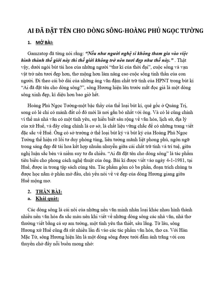 Lit-Ai Đã Đặt Tên Cho Dòng Sông | PDF