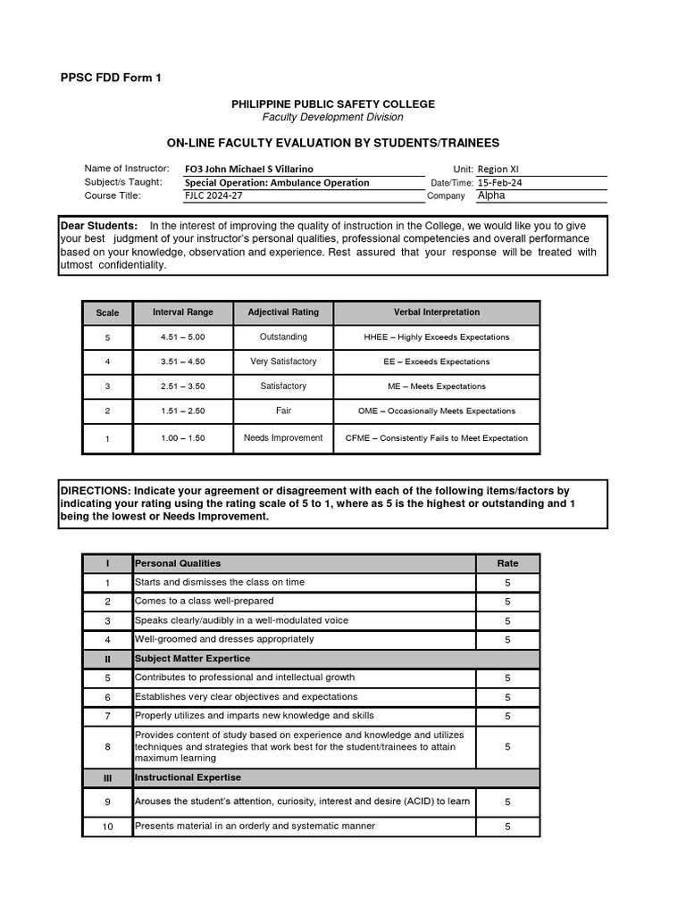 FDD-Form-1-Student-Evaluation FT Ando, WN | PDF | Learning | Classroom ...