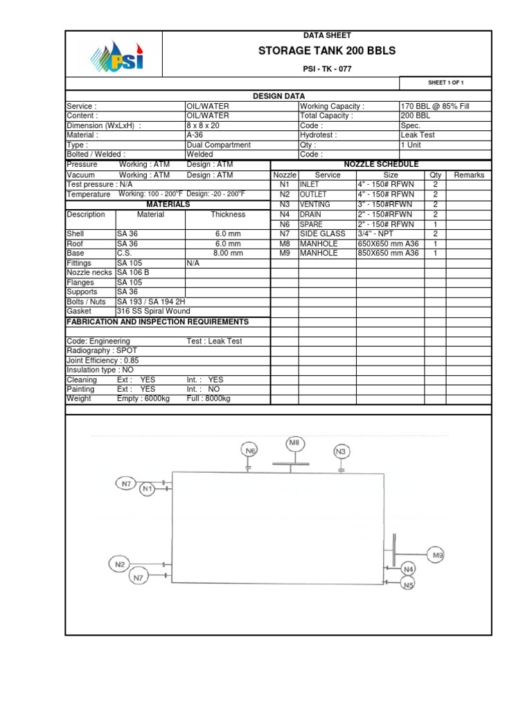 Data Sheet Tank 200 Bbls | PDF | Mechanical Engineering