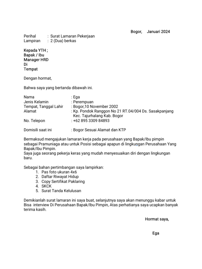 CV Atas Nama Ega Baru | PDF