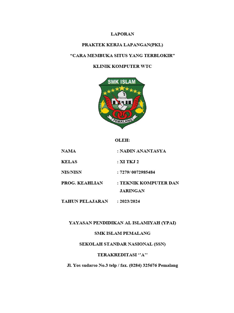 Cover LAPORAN PKL NADIN | PDF